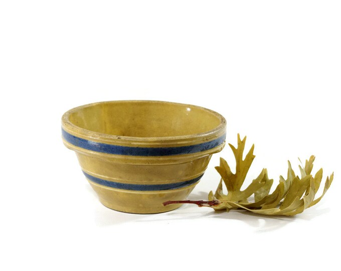 Vintage Yellow Ware Stoneware Bowl Blue Bands - Etsy