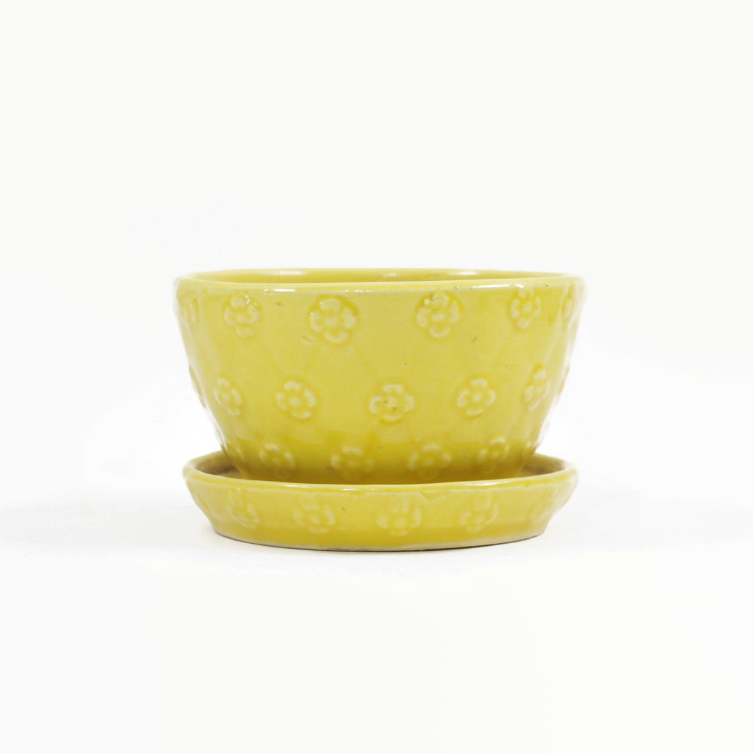 Vintage Yellow Flower Pot With Saucer, Shawnee Quilted Daisy - Etsy