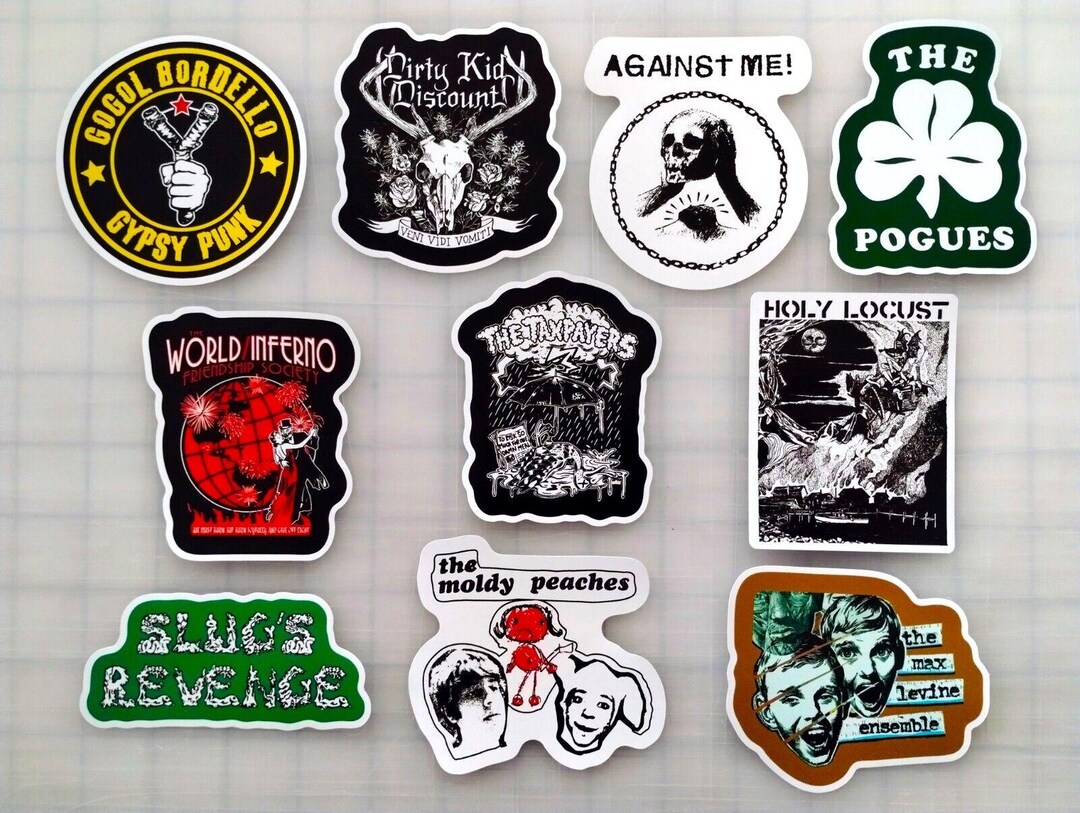 Folk Punk Sticker Pack (10 Stickers) Set 2 Vinyl Decals Acoustic Bands ...