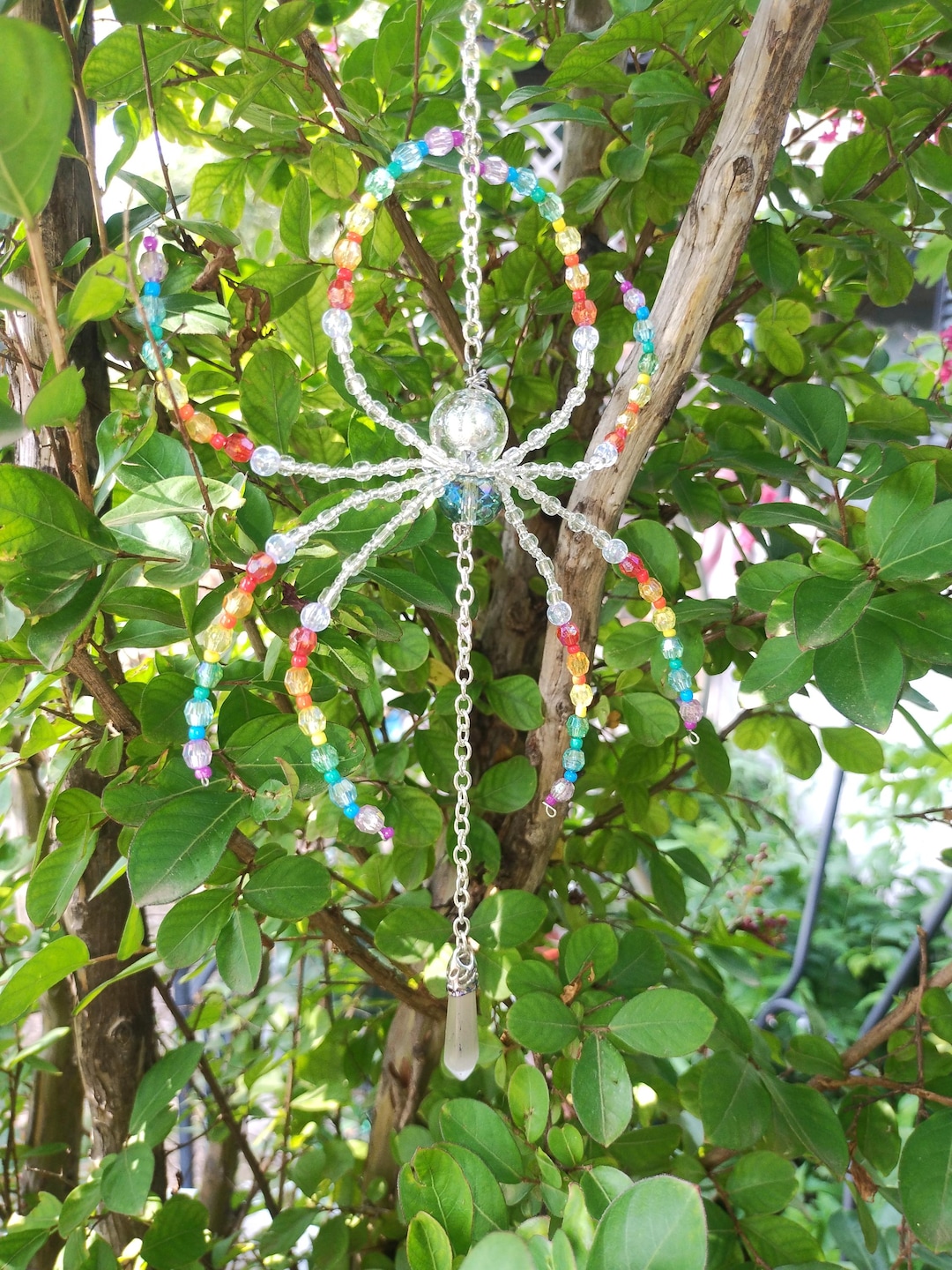 Rainbow Beaded Spider Sun Catcher: Crystal Prism Decor - Etsy