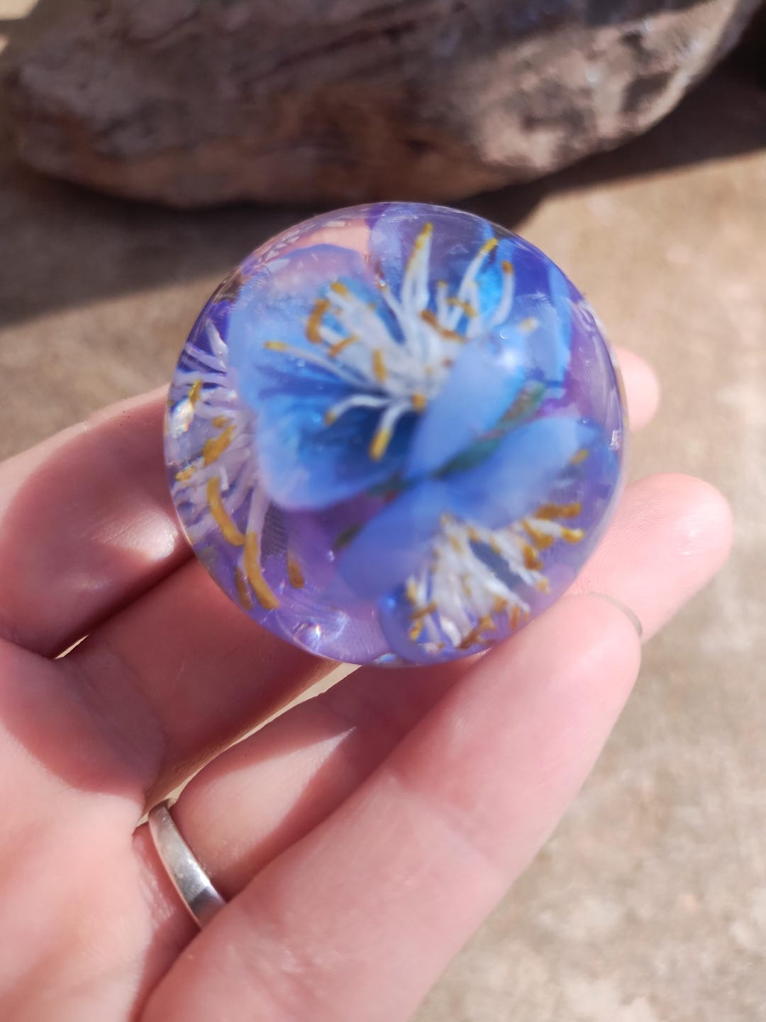 Floral Blue and Purple Resin Sphere Orb Home Decor or Desk Paperweight ...