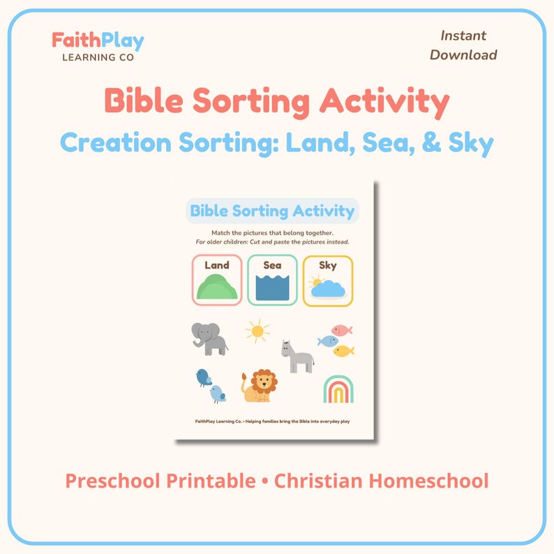 Bible Sorting Activity for Preschool | Christian Homeschool Printable ...