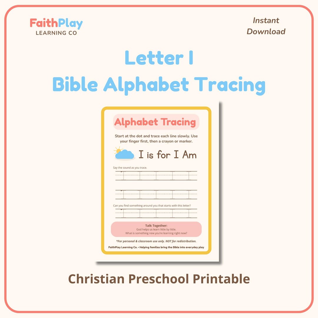 Letter I Bible Alphabet Tracing | Christian Preschool Printable | Faith ...