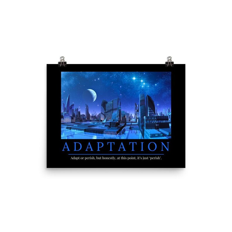 ADAPTATION - AI Motivational Poster | Futuristic Cityscape | Adapt or ...