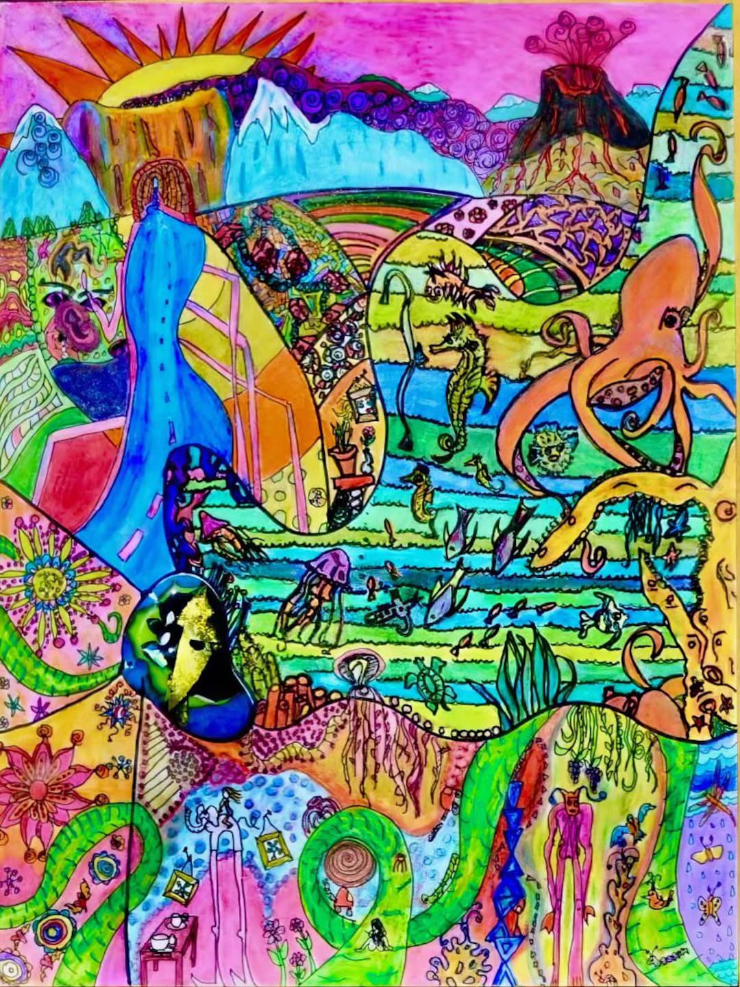 Colorful Mixed Media Art Print: Signed Giclee Print, Matted - Etsy
