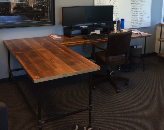 Custom Desk L Shaped Made of Reclaimed Wood and Iron Pipe Legs - Etsy