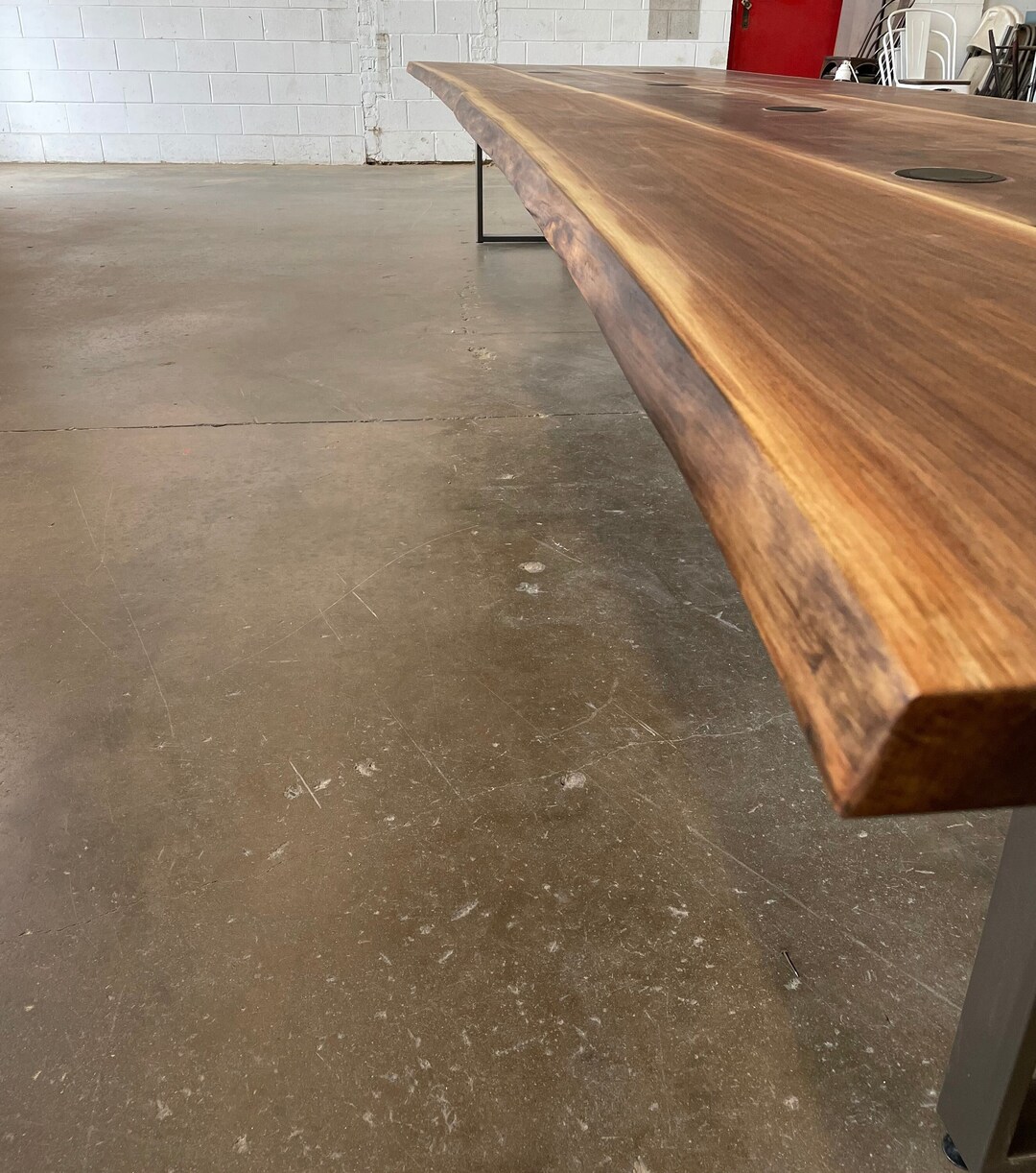 Live Edge Solid Walnut Wood Conference Table With Reclaimed Wood Top and Steel Frame Legs in Oil ...