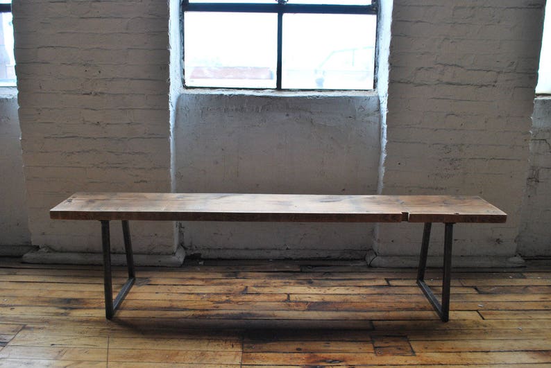 Industrial Reclaimed Wood Bench With Square Steel Legs | Etsy