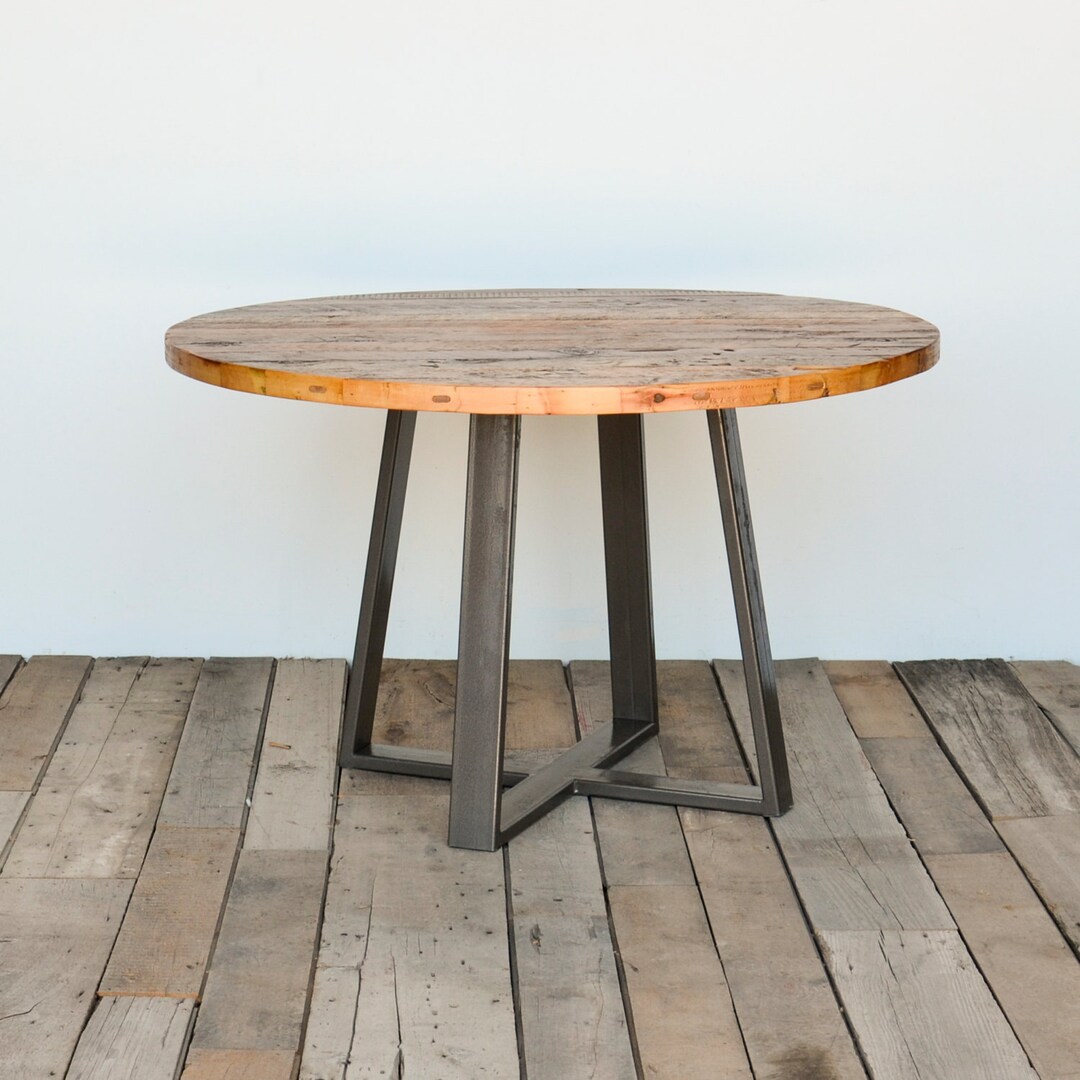 Round Dining Table With Pedestal Base in Reclaimed Wood With Steel Legs ...