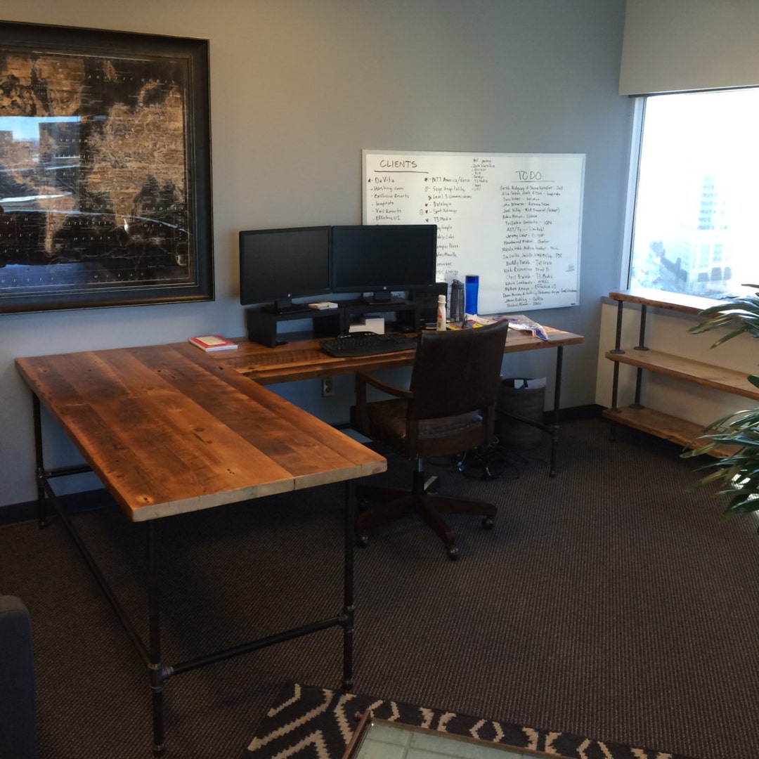 Custom Desk L Shaped Made of Reclaimed Wood and Iron Pipe Legs - Etsy