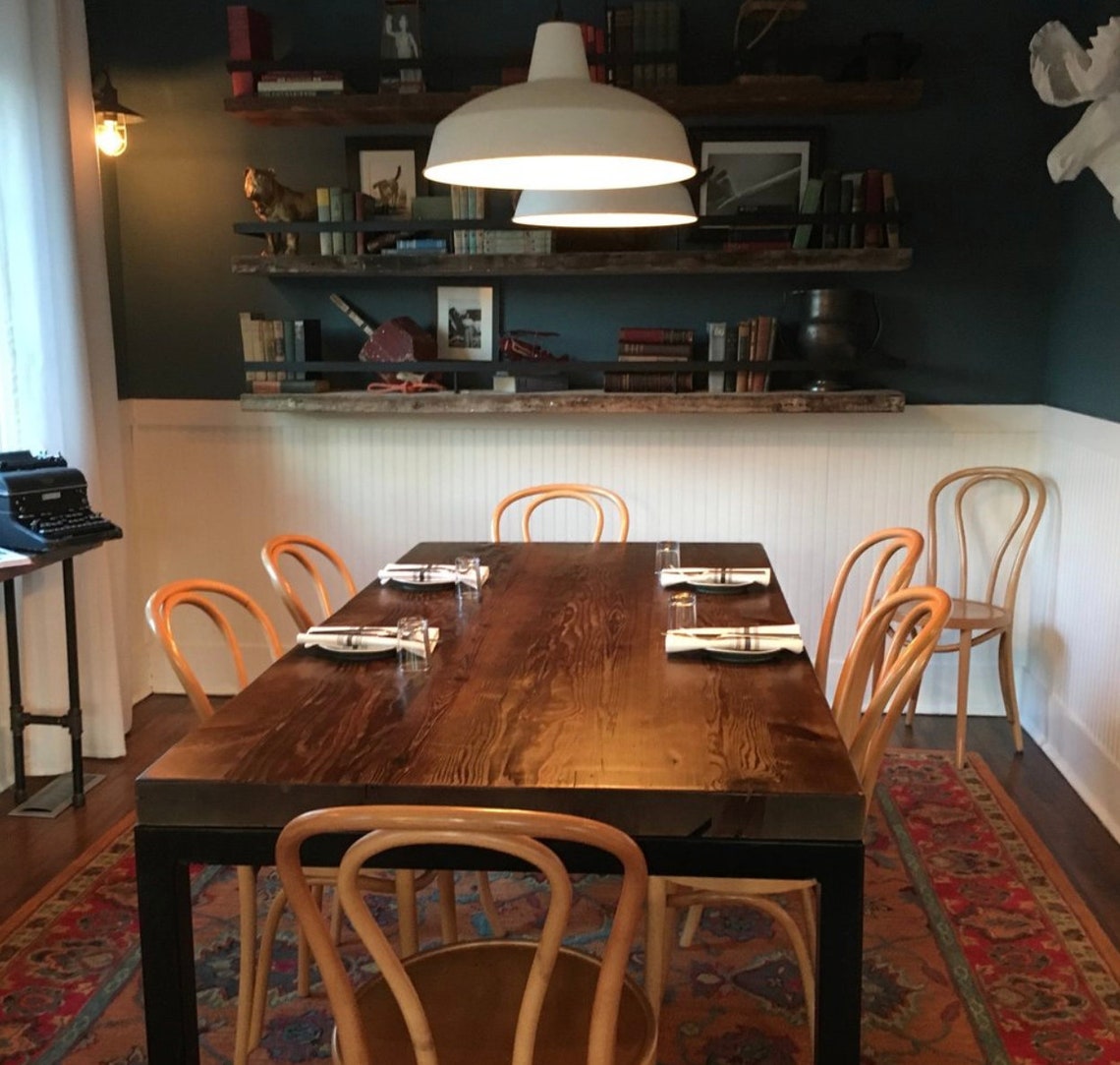 Modern Steel Parsons Table With Solid Wood Top in Your Choice - Etsy