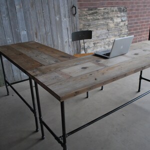 Standing L Shape Desk Made of Reclaimed Wood. Custom and Handmade ...