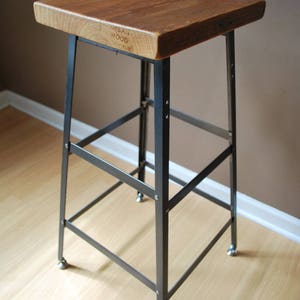 2 Reclaimed Wood and Steel Industrial Shop Stools. Qty 2 25 Counter ...