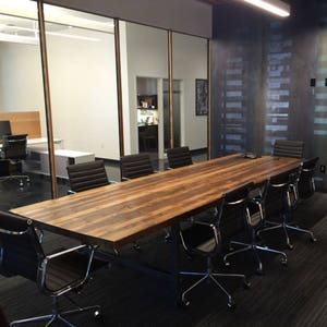 Wood Conference Table With Square H Style Steel Legs Industrial Coffee ...