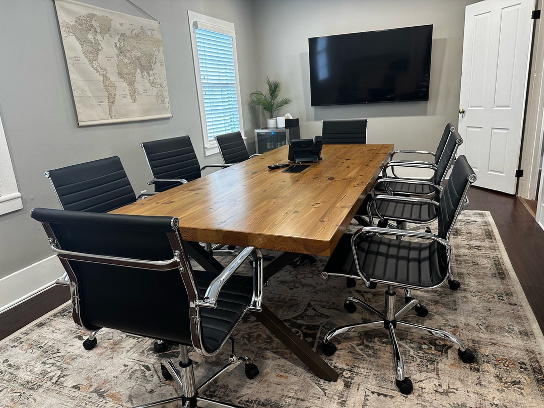 Modern Wood Conference Table With Steel Base Recycled Wood Table for ...