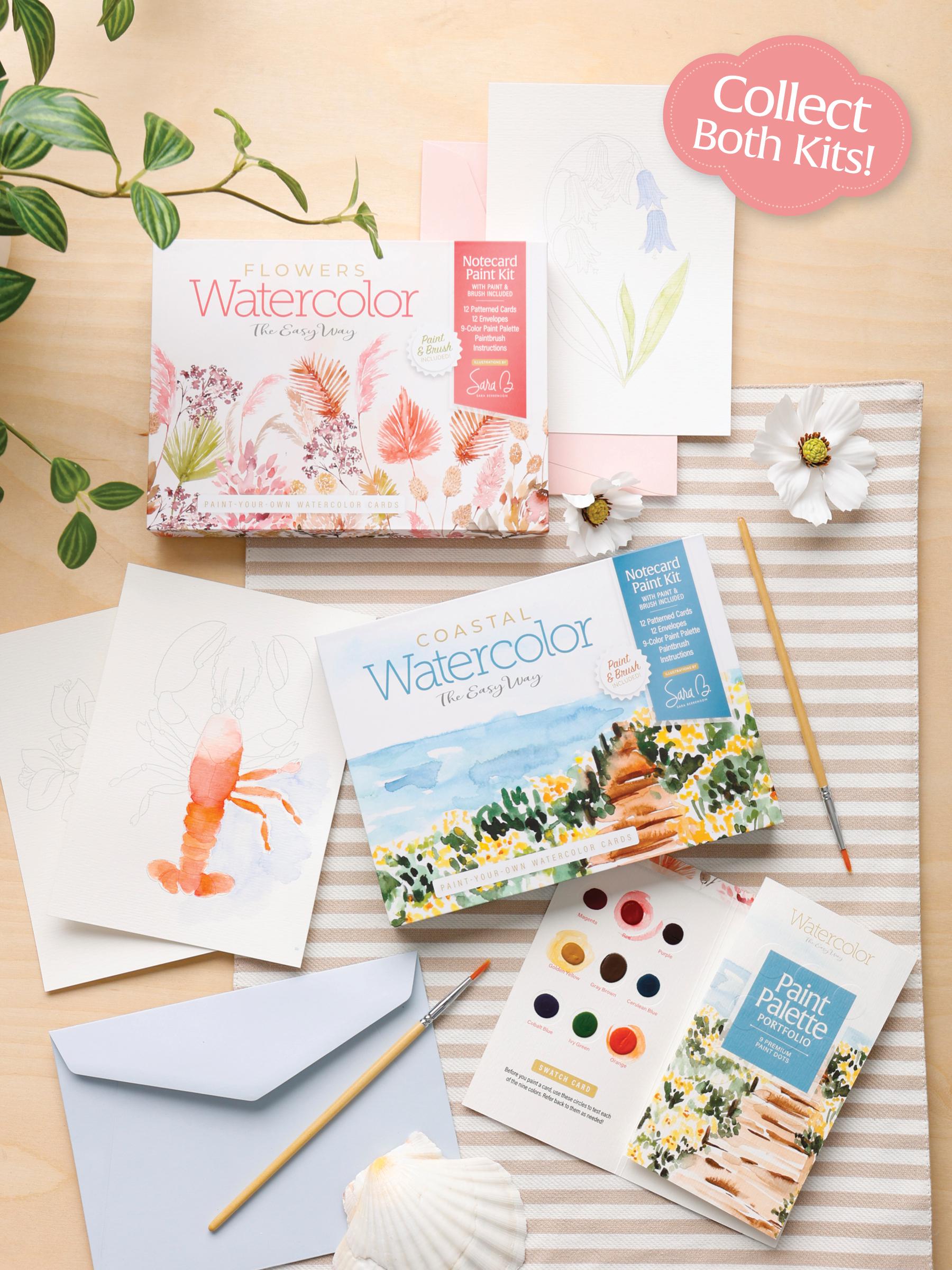 Coastal Watercolor Notecard Paint Kit: 12 Cards, Brush, Palette ...