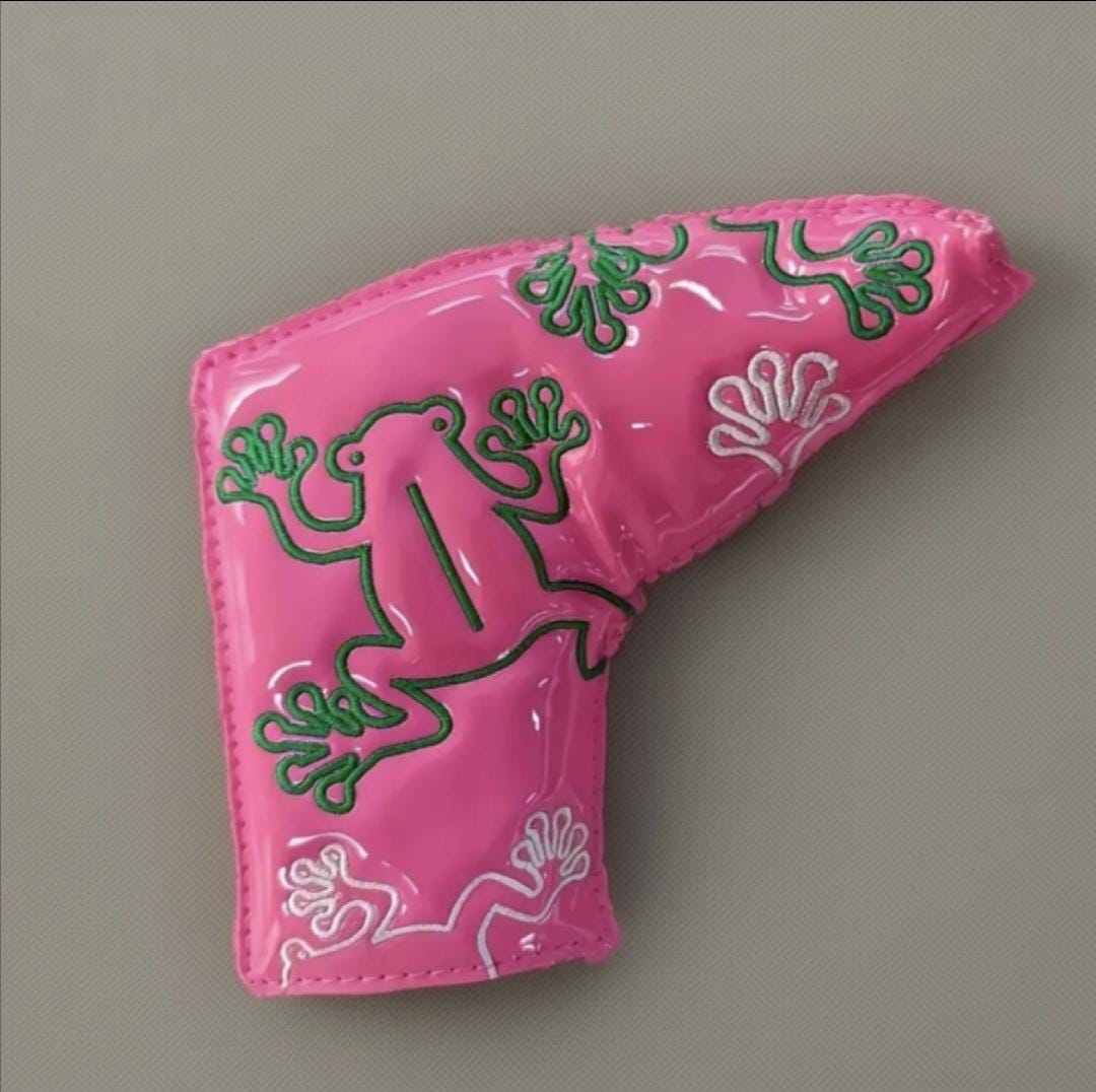 Pink and Green Frog Glossy Blade Putter Head Cover Golf Headcover ...