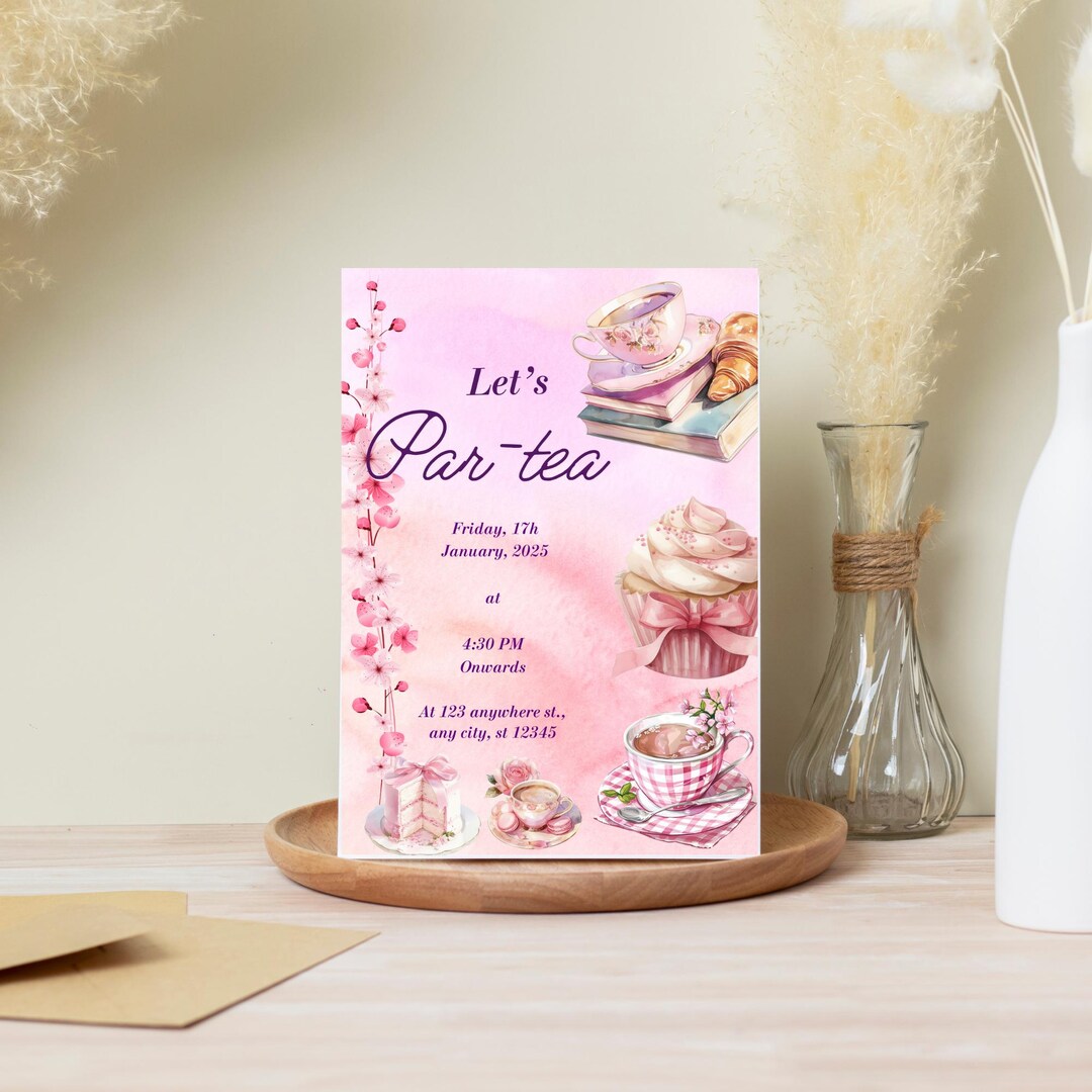 Editable Tea Party Invitation, Pink Tea Party Invite, Tea Party ...
