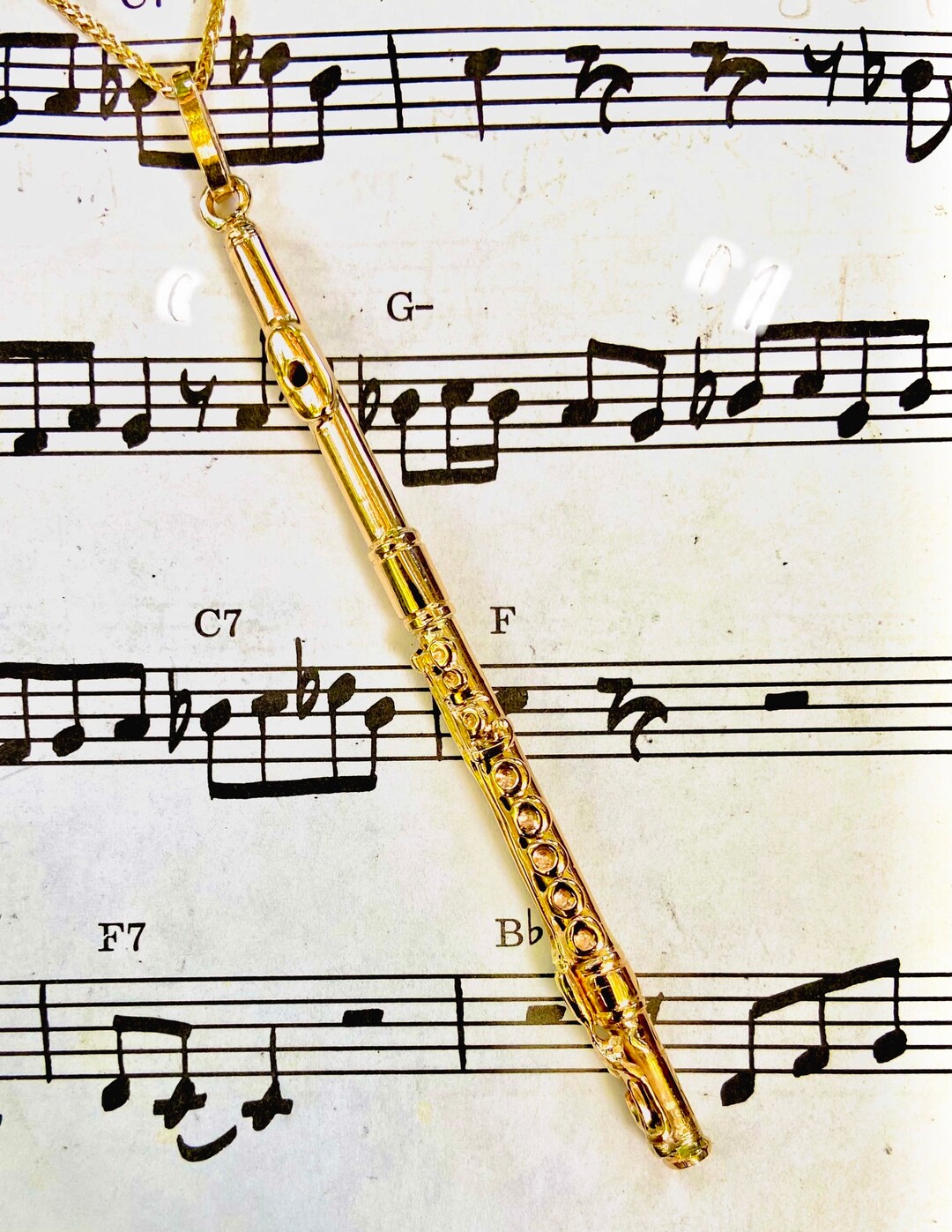 14K Solid Gold Realistic Flute Pendant New Flute Chisseko Special - Etsy