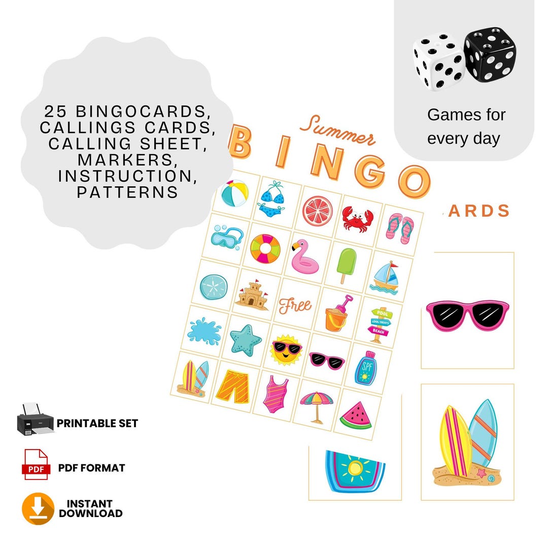 Summer Beach Bingo Printable Game | Kids Summer Activity | Family ...