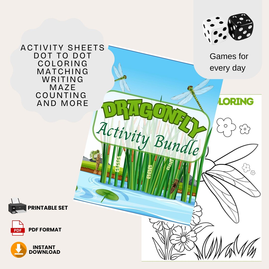 Dragonfly Activity Sheets Printable | Kids Coloring, Mazes, Dot to Dot ...