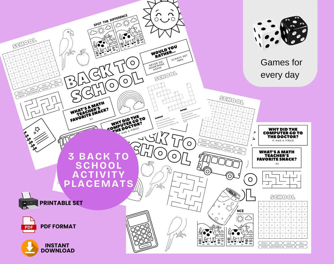 Back to School Activity Placemats: Games & Coloring Sheets (printable ...