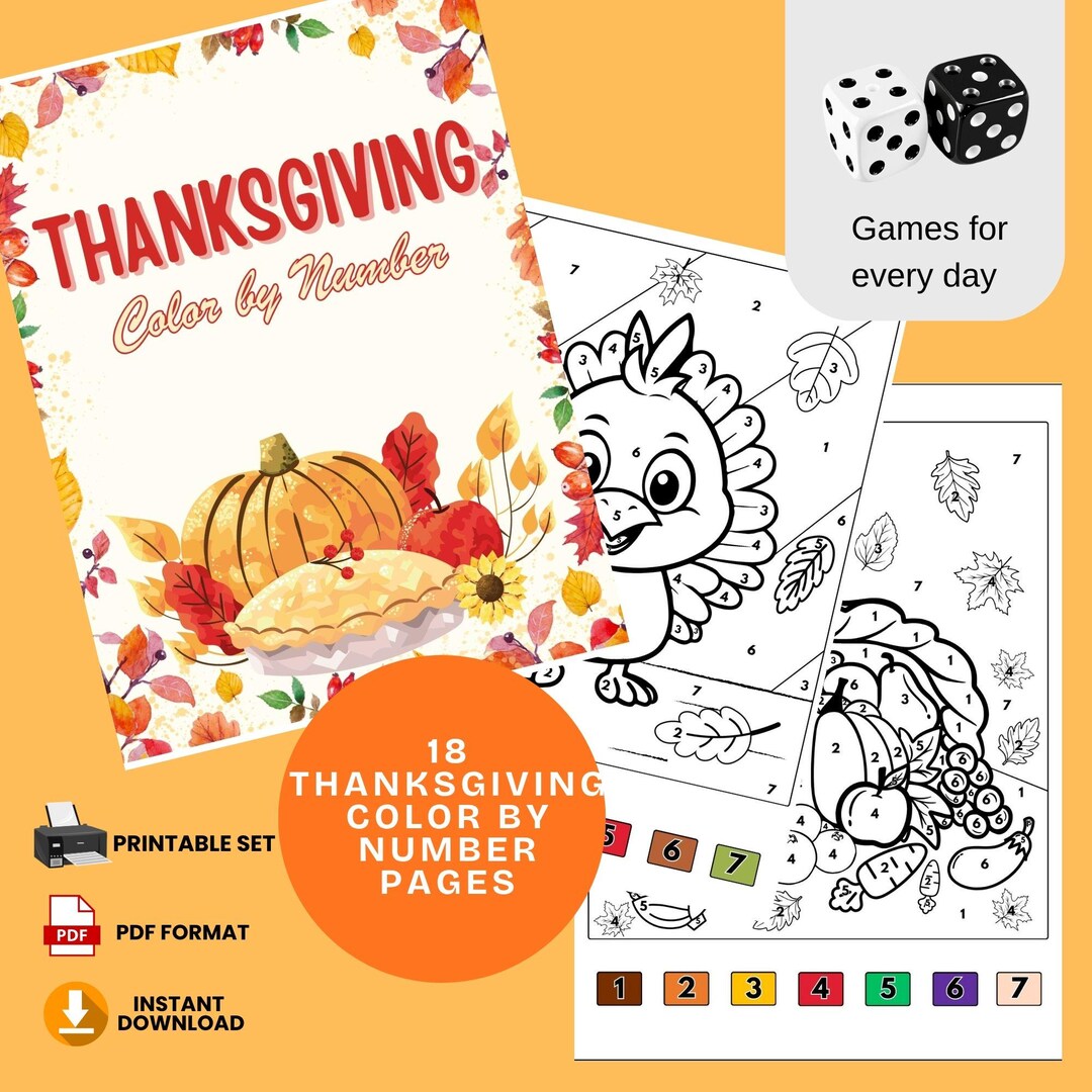 Thanksgiving Color by Number Pages: Kids Printable Activity (PDF ...