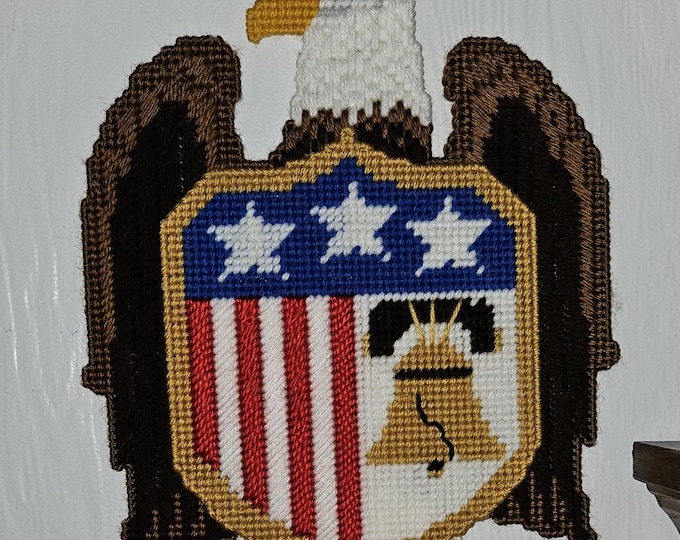 Bald Eagle With American Flag and the Liberty Bell Plastic Canvas Wall ...