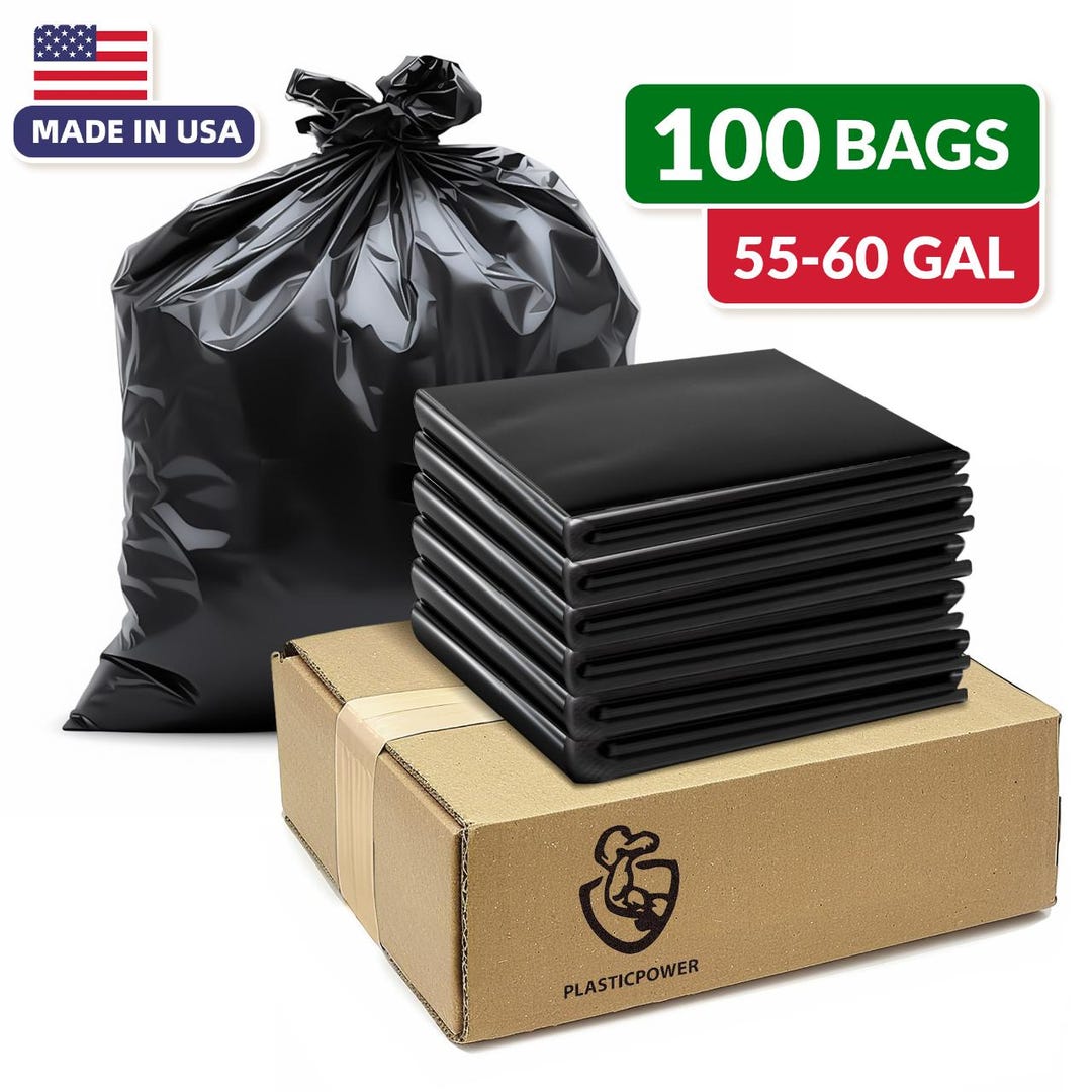 100 Pack -55-60 Gallon Heavy Duty Trash Can Bags - 2 Mil, Ultra Durable ...