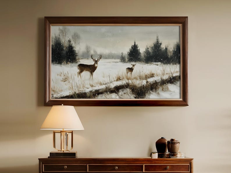 Frame TV Art Bundle Set of 12: Winter Wildlife Landscape Paintings ...