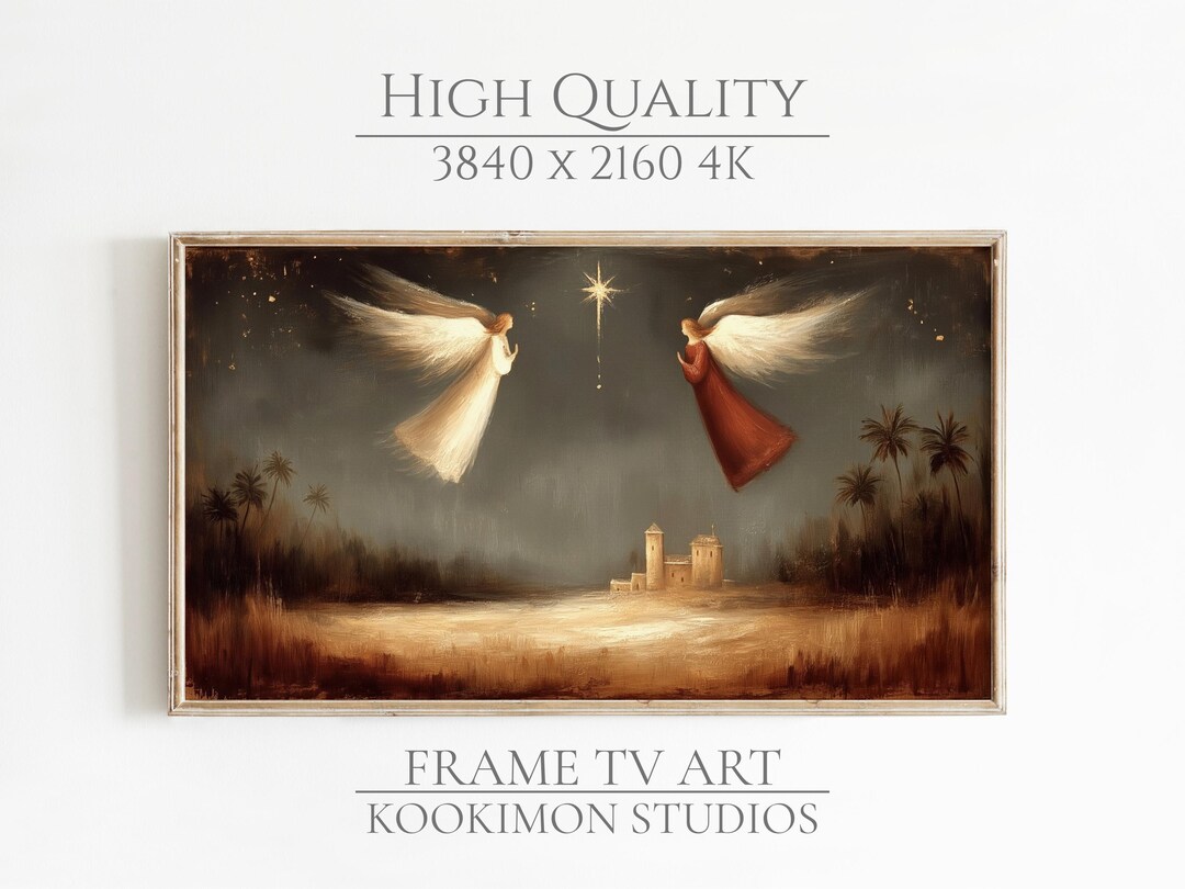 Nativity Frame TV Art: Angels Over Bethlehem Painting for Samsung Frame ...