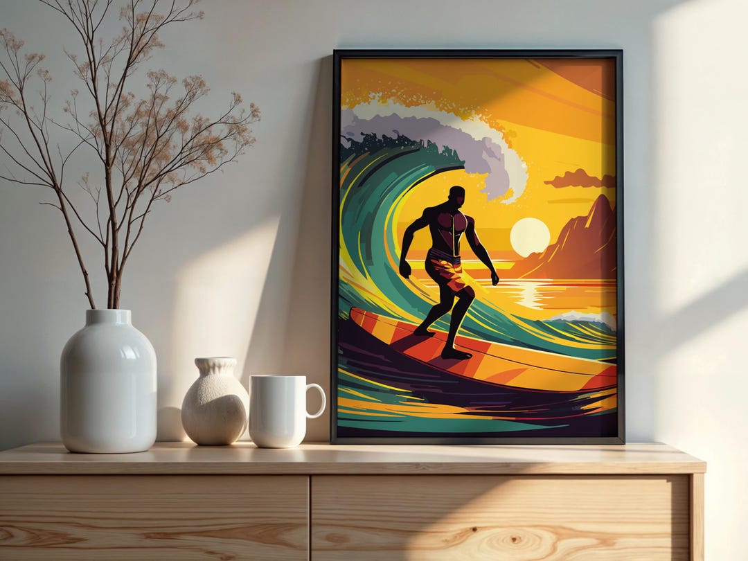 Cartoon Surf Poster, Surf Wall Art, Coastal Wall Art, Beach Decor, Wall ...
