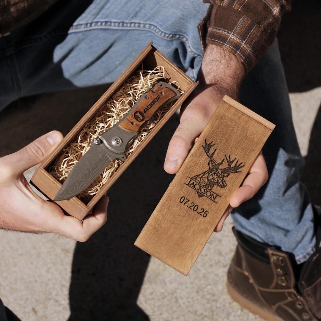 Personalized Dad Pocket Knife & Engraved Wood Gift Box Set - Etsy