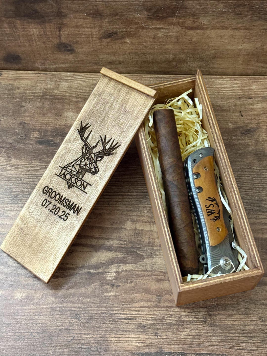 Engraved Folding Knife & Wooden Box: Personalized Groomsmen Gift Set - Etsy