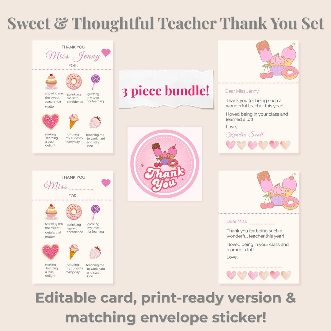 Editable Teacher Thank You Card: Printable Sticker, 5x7" Canva Template ...