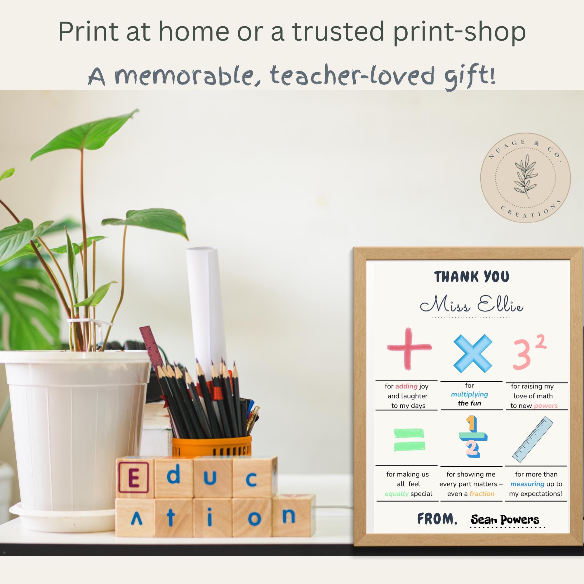 Editable Math Teacher Thank You Card Printable 5x7 Duo With Fun Math ...