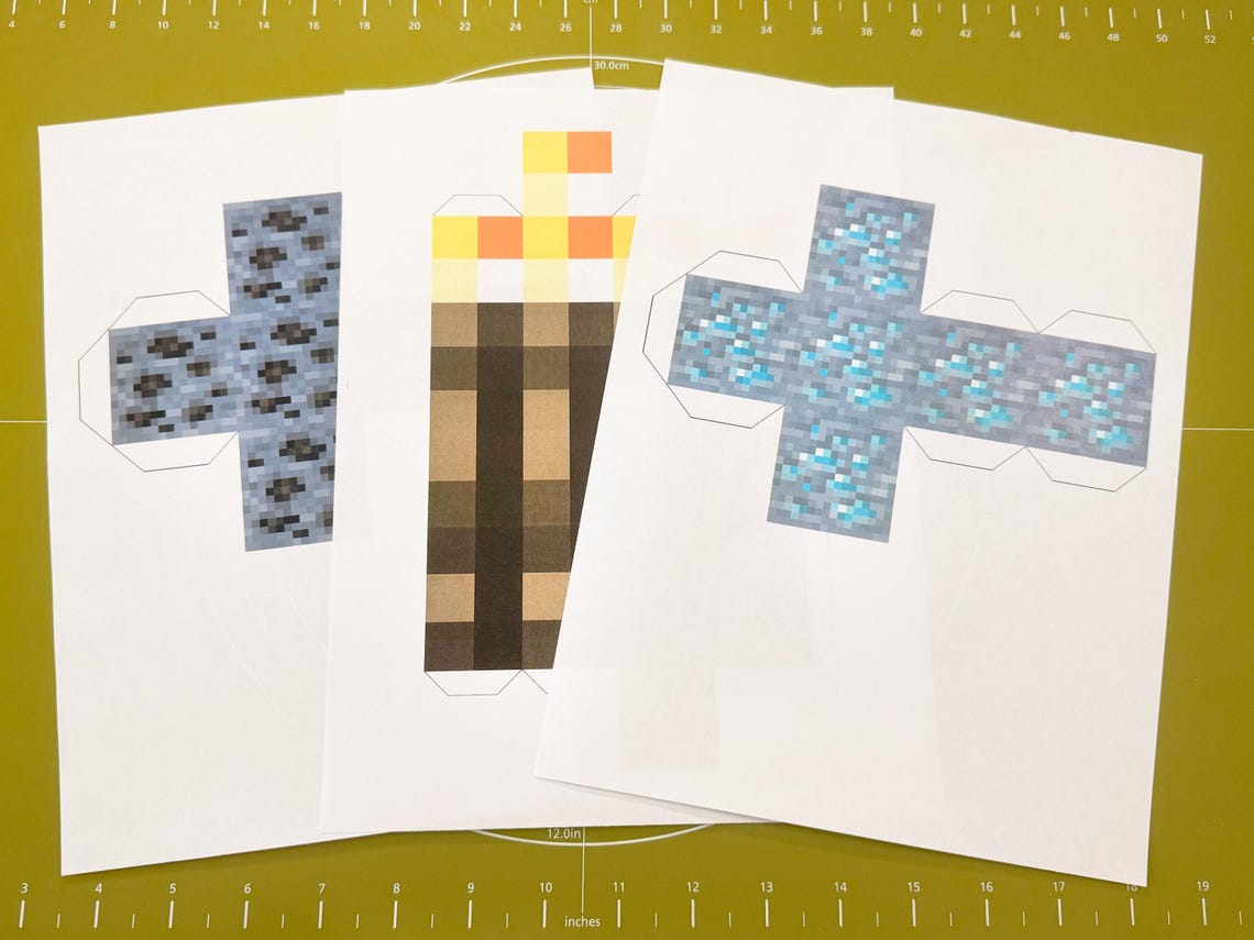 Minecraft Ore Blocks & Torch – Printable 3D Papercraft Set for Cake ...