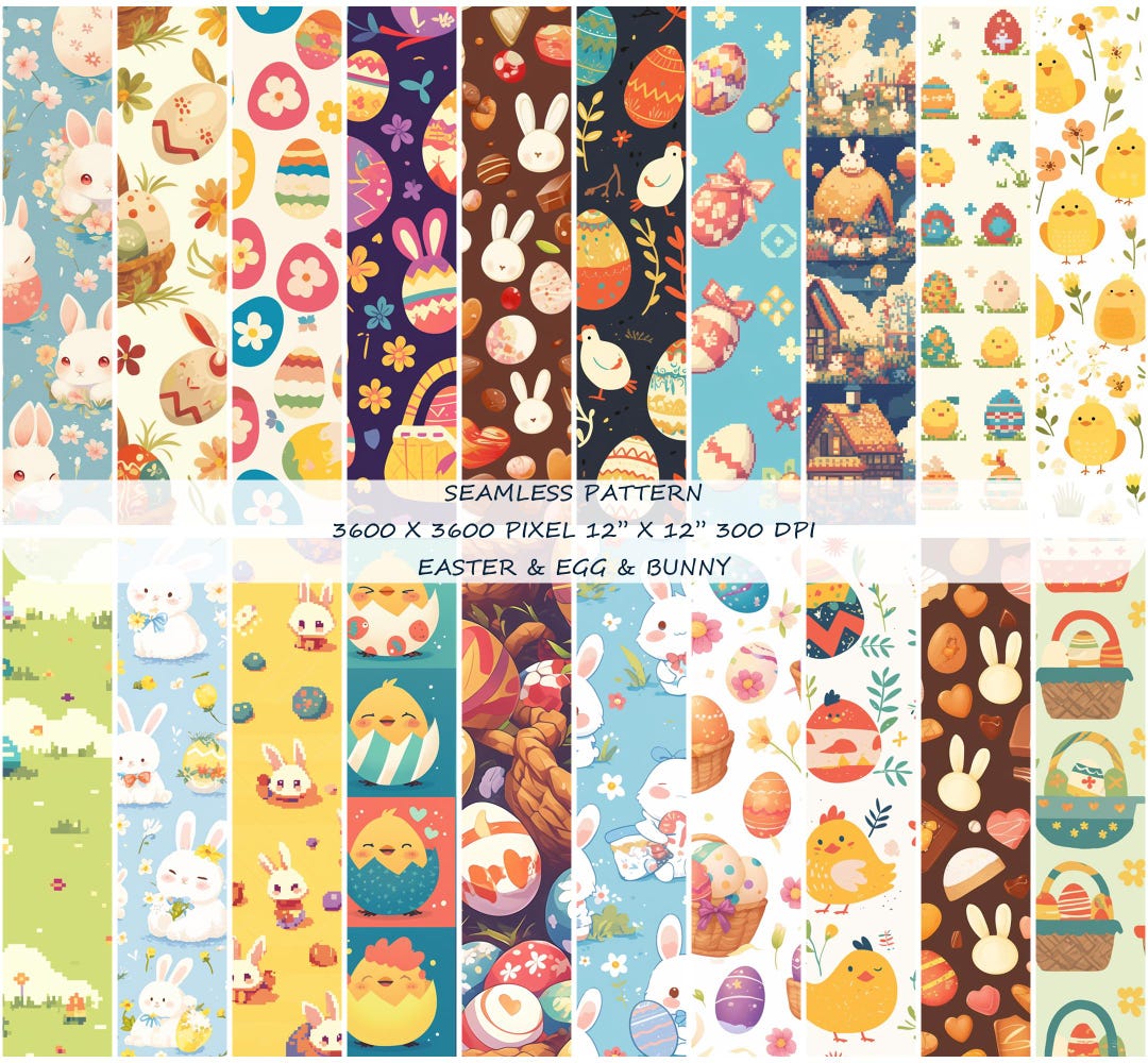 20 Easter Bunny Chick Egg Seamless Pattern | Cute Spring Digital Print ...