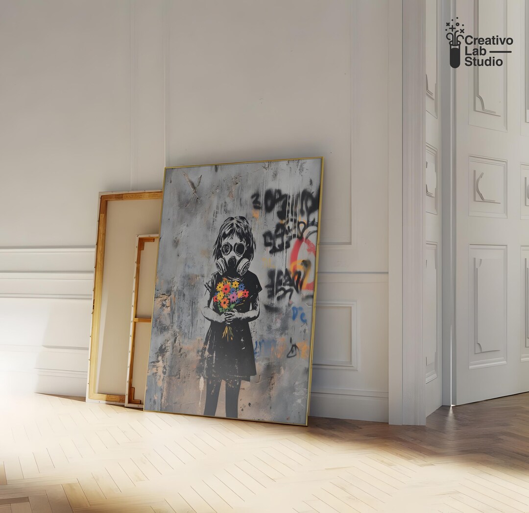 Banksy Girl With Gas Mask Print: Graffiti Street Art (digital Download ...
