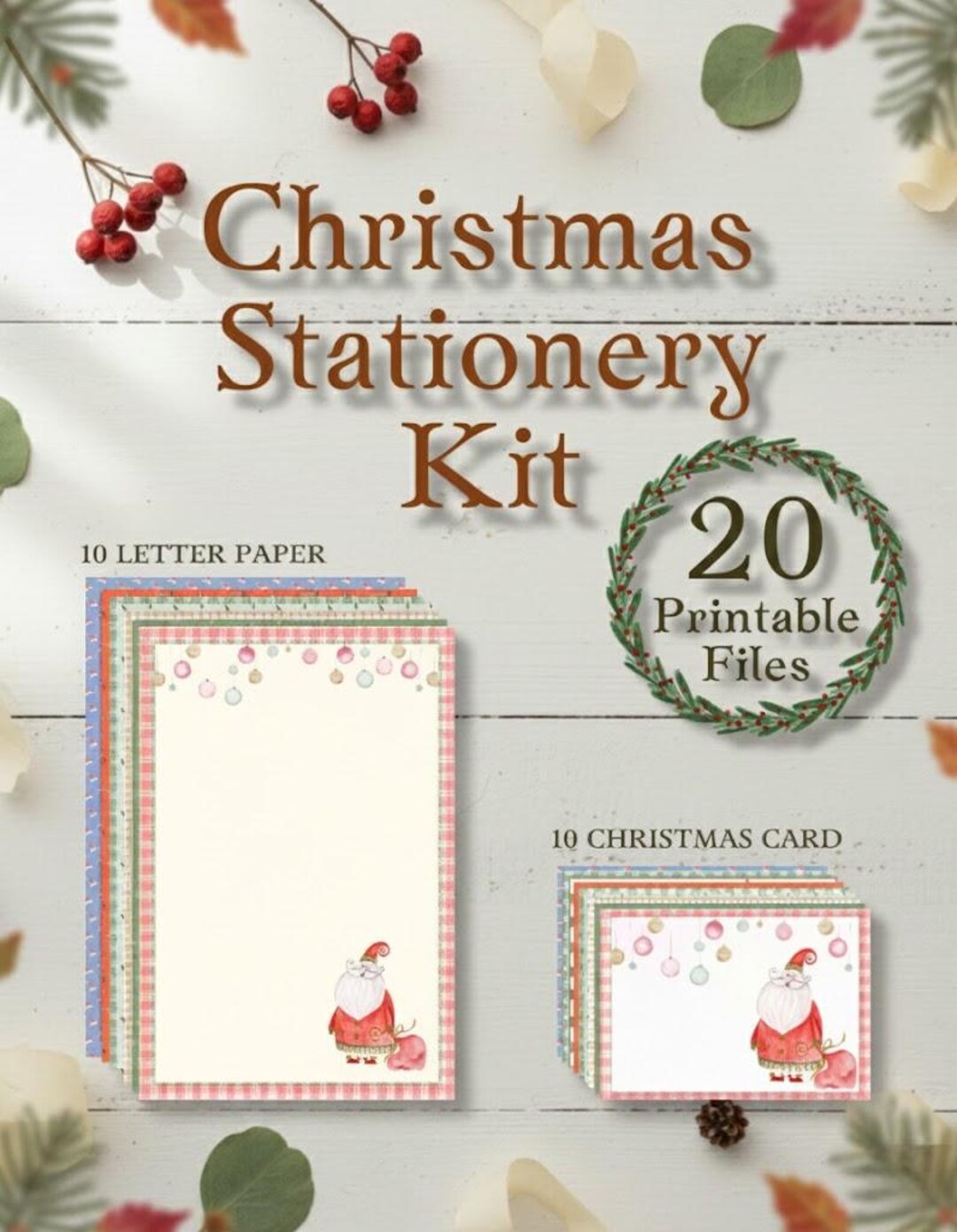 Printable Christmas Stationery Set, Watercolor Gnome Christmas Cards ...