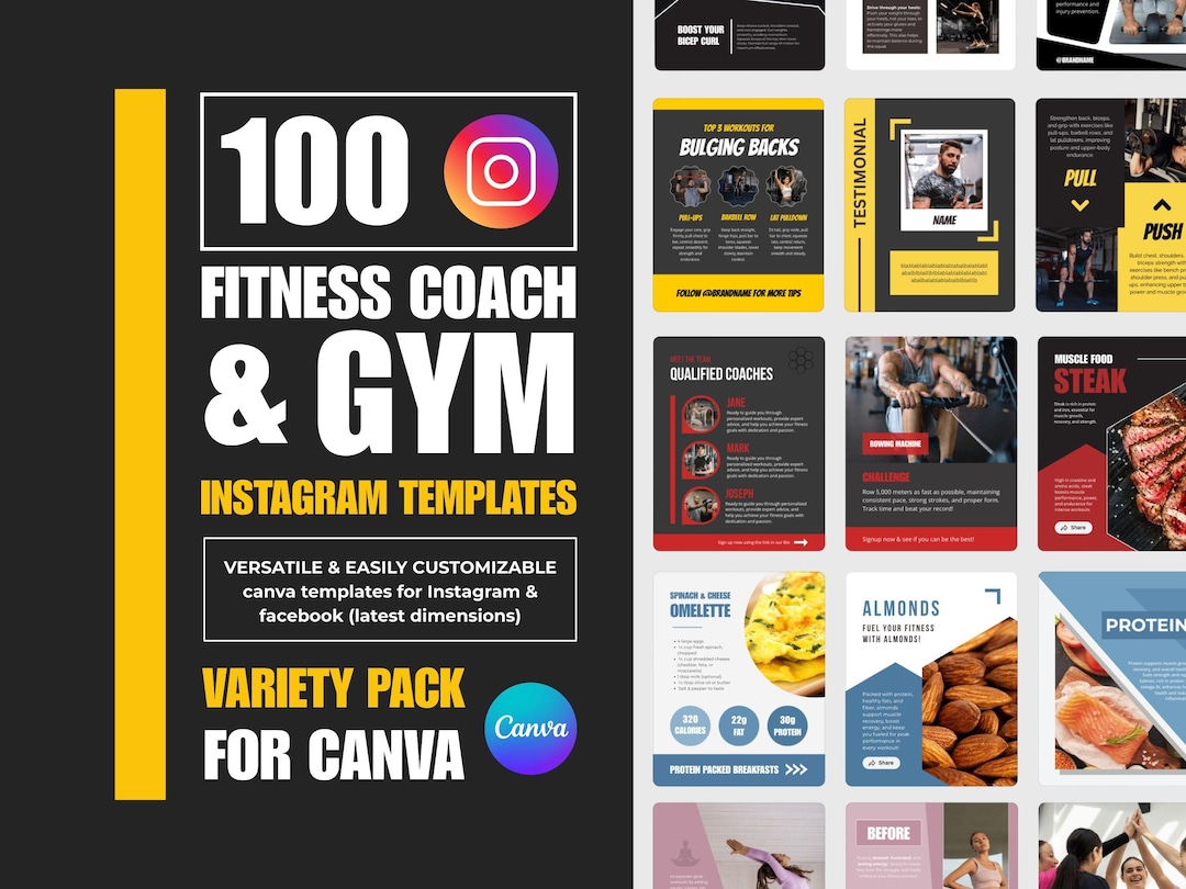 100 Canva Fitness Instagram Templates, Personal Trainer Templates ...
