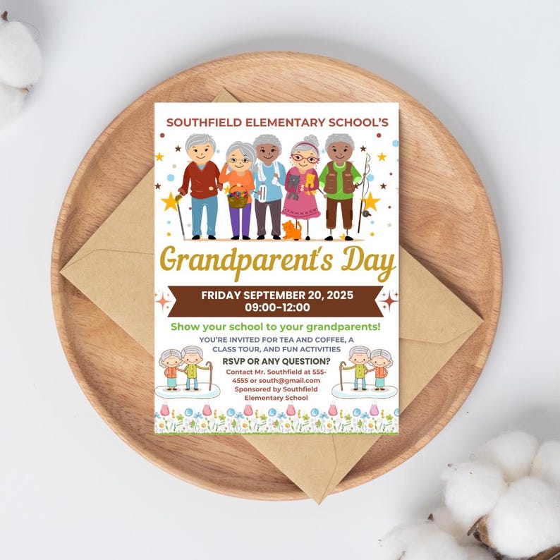 Editable Grandparents Day Invitation | School Flyer Canva | Digital ...