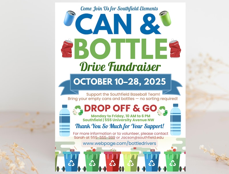 Editable Can & Bottle Drive Flyer: School PTA Recycling Fundraiser ...