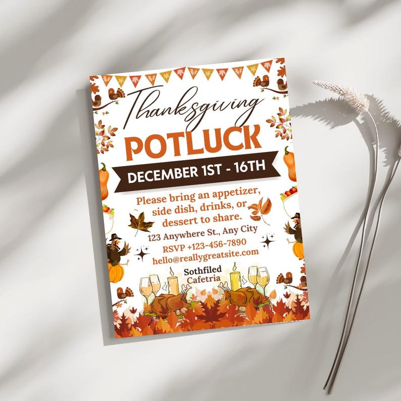 Editable Thanksgiving Potluck Invitation | Friendsgiving Dinner Invite ...