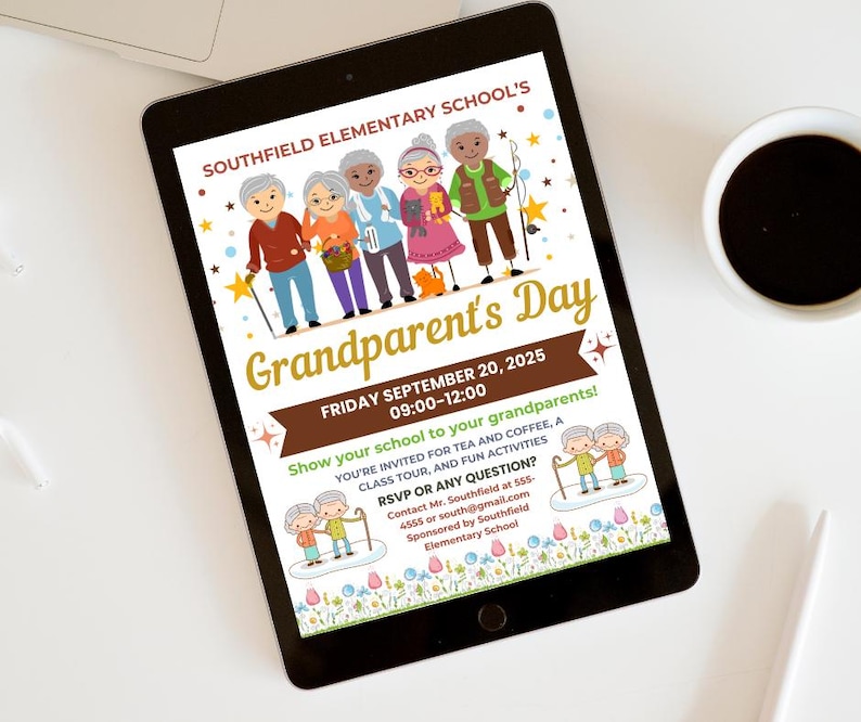Editable Grandparents Day Invitation | School Flyer Canva | Digital ...