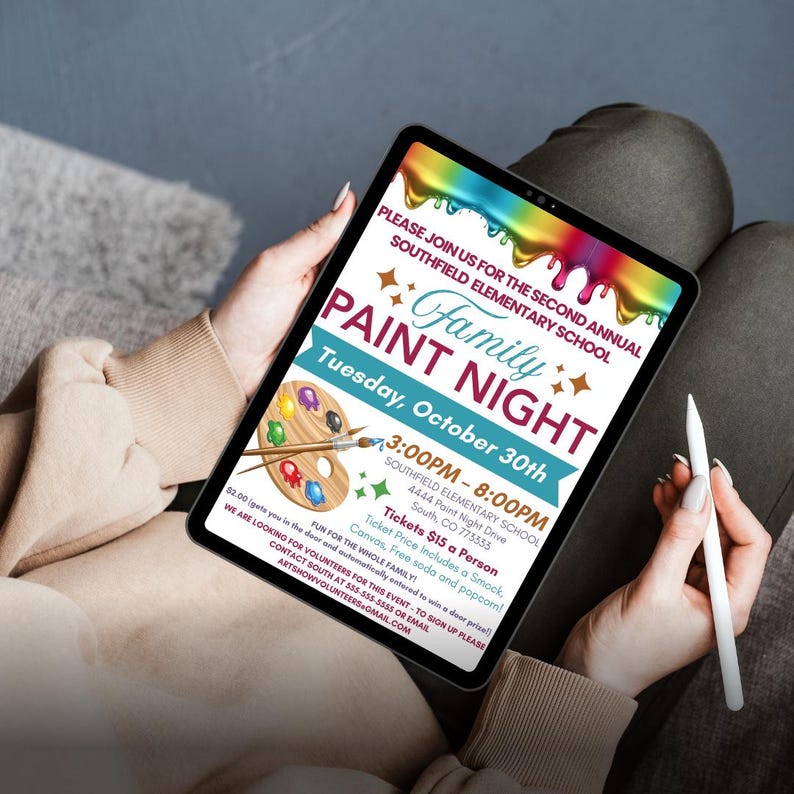 Family Paint Art Night Flyer | Printable Craft Festival Fundraiser ...
