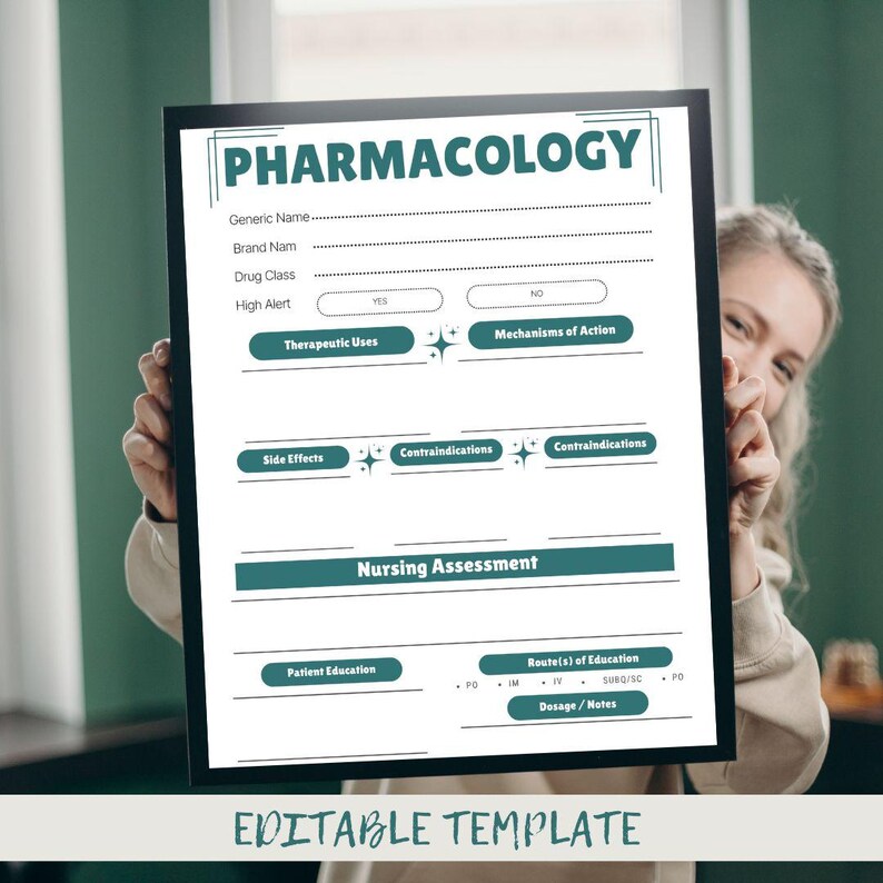 Editable Pharmacology Template | Study Guide Sheets | Nursing Student ...