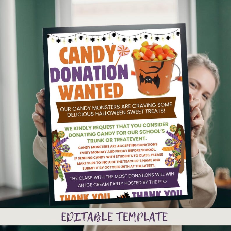 Editable Trunk or Treat Flyer: Halloween Candy Drive (canva Digital ...