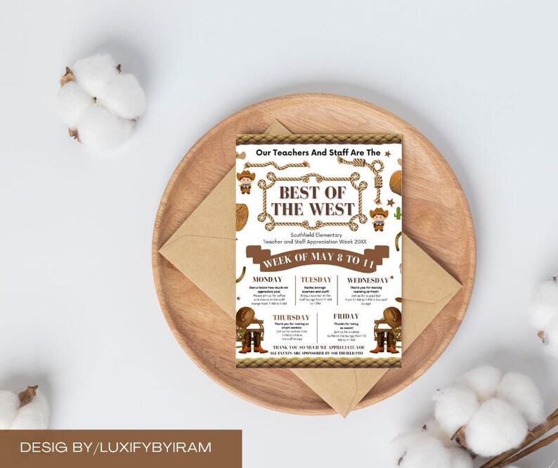 Western Theme Teacher Appreciation Itinerary | Editable Canva Schedule ...
