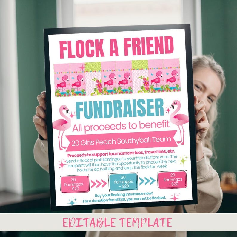 Flamingo Flock My Yard Fundraiser Flyer: Editable Canva Template ...